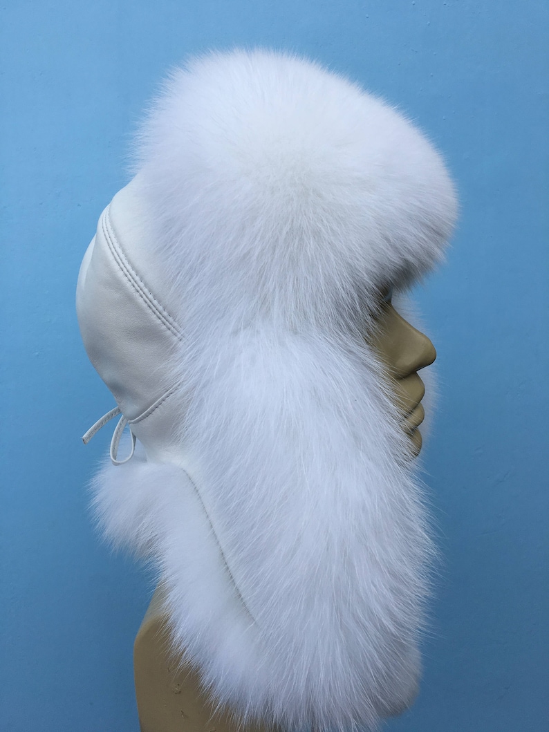 Arctic Fox Fur Ushanka Hat White Leather Pure White Fox Pompom - Etsy ...