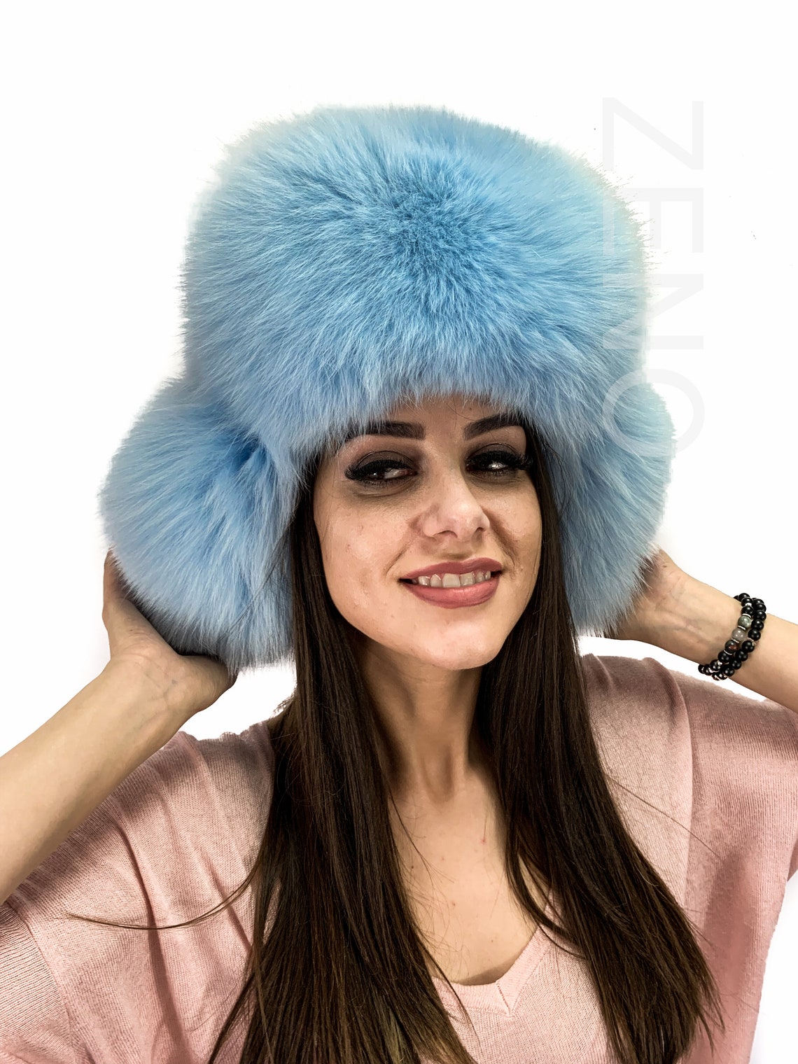 Arctic Fox Fur Hat Light Baby Blue Full Fur Ushanka Hat | Etsy