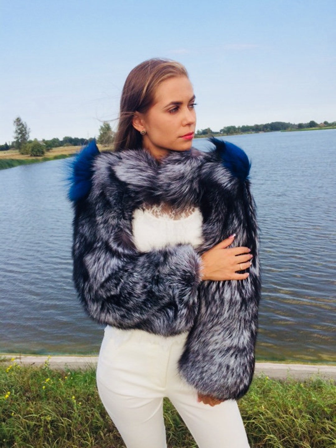 Silberfuchs Pelz Lange Arm Ärmel / Stola mit Schal, um sie an Ort und Stelle zu halten - Etsy.de