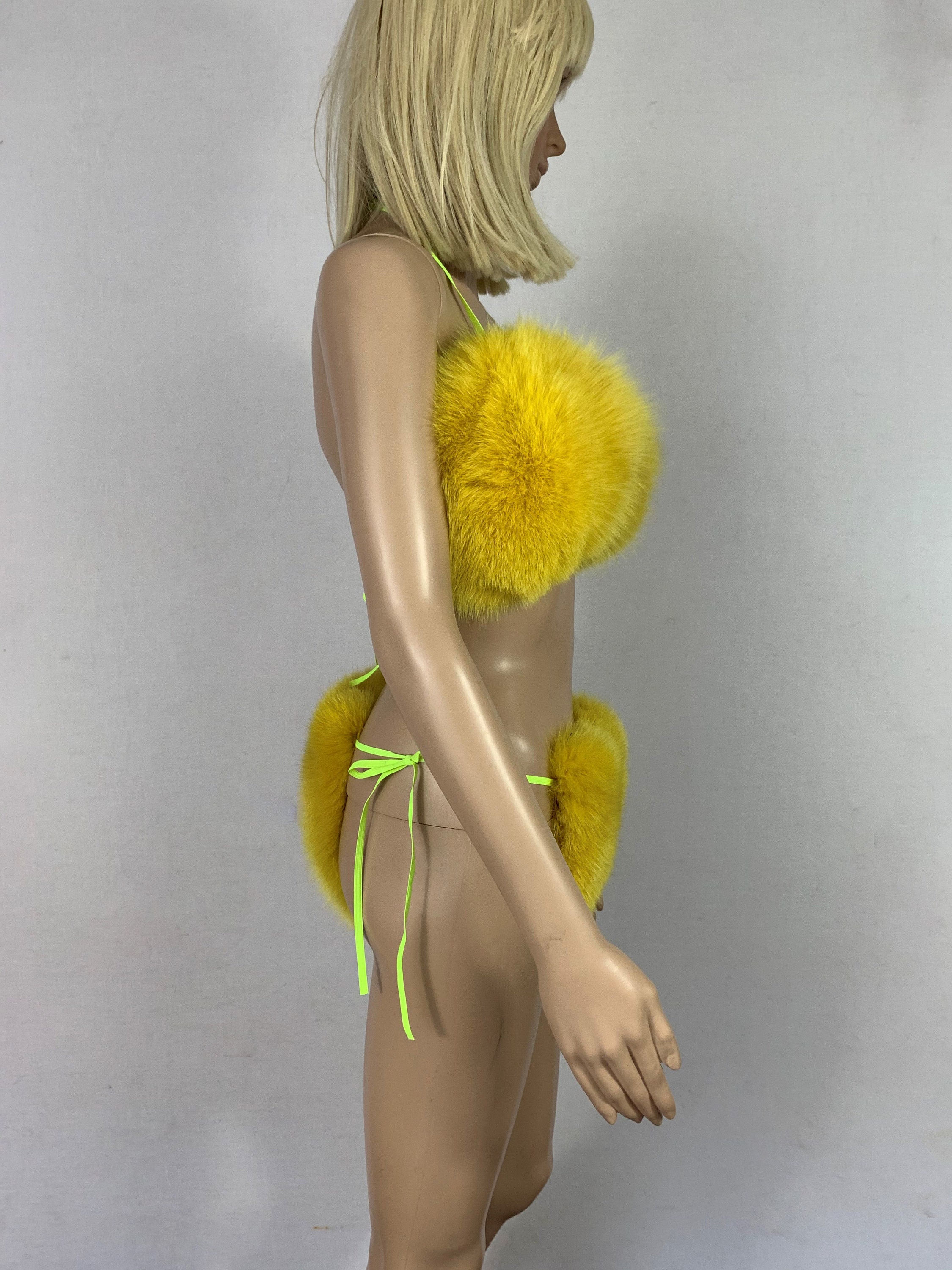 Fox Fur Bikini Double Sided Fur Two Pieces Bikini Fur Top And Etsy