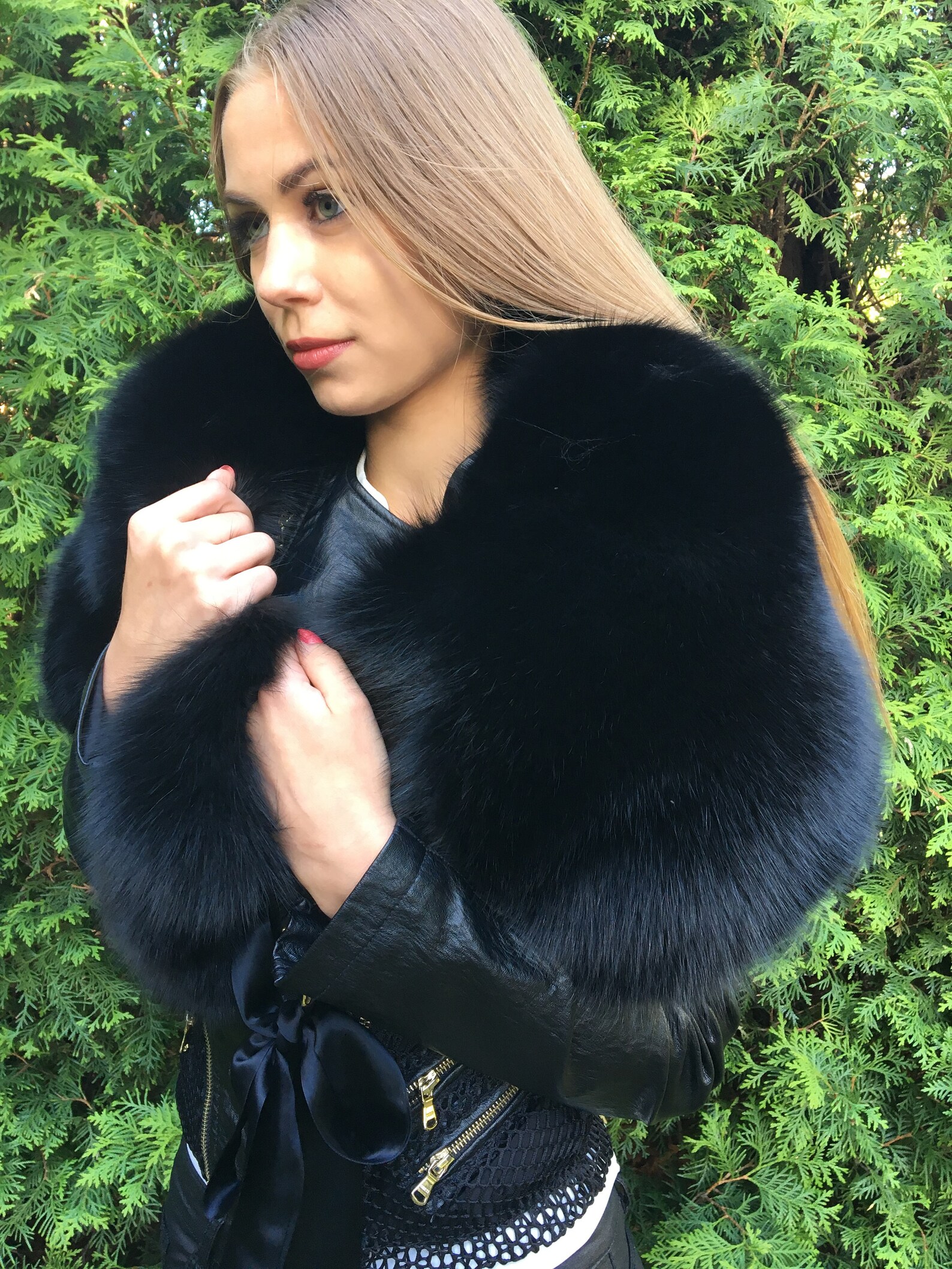 Extra Wide Black Fox Fur Shawl 47' 120cm Stole Saga Furs - Etsy