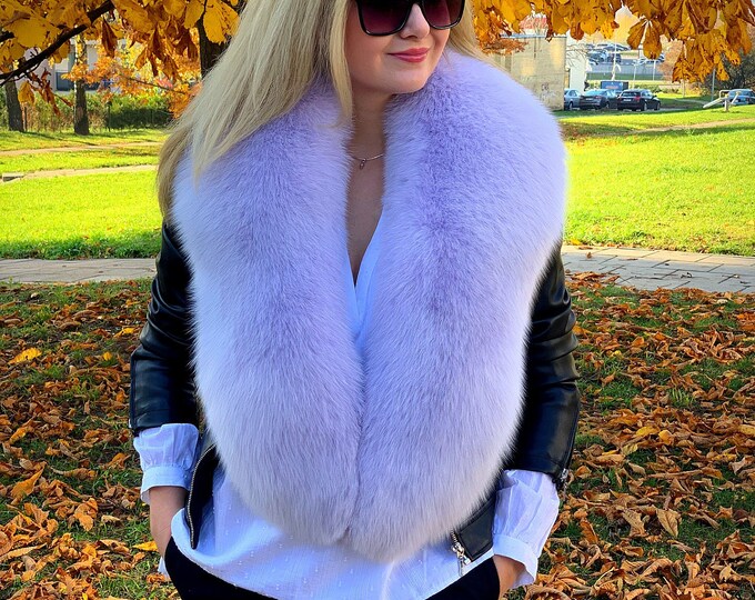 Arctic Fox Fur Stole 55'' 140cm Saga Furs Collar Lavender Color Fur Boa Big Collar - Etsy