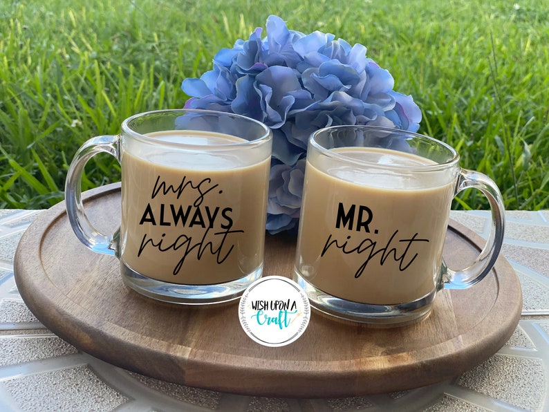 Mr. and Mrs. Crystal Clear Glass Coffee Mugs // Engagement Gift // Mr ...