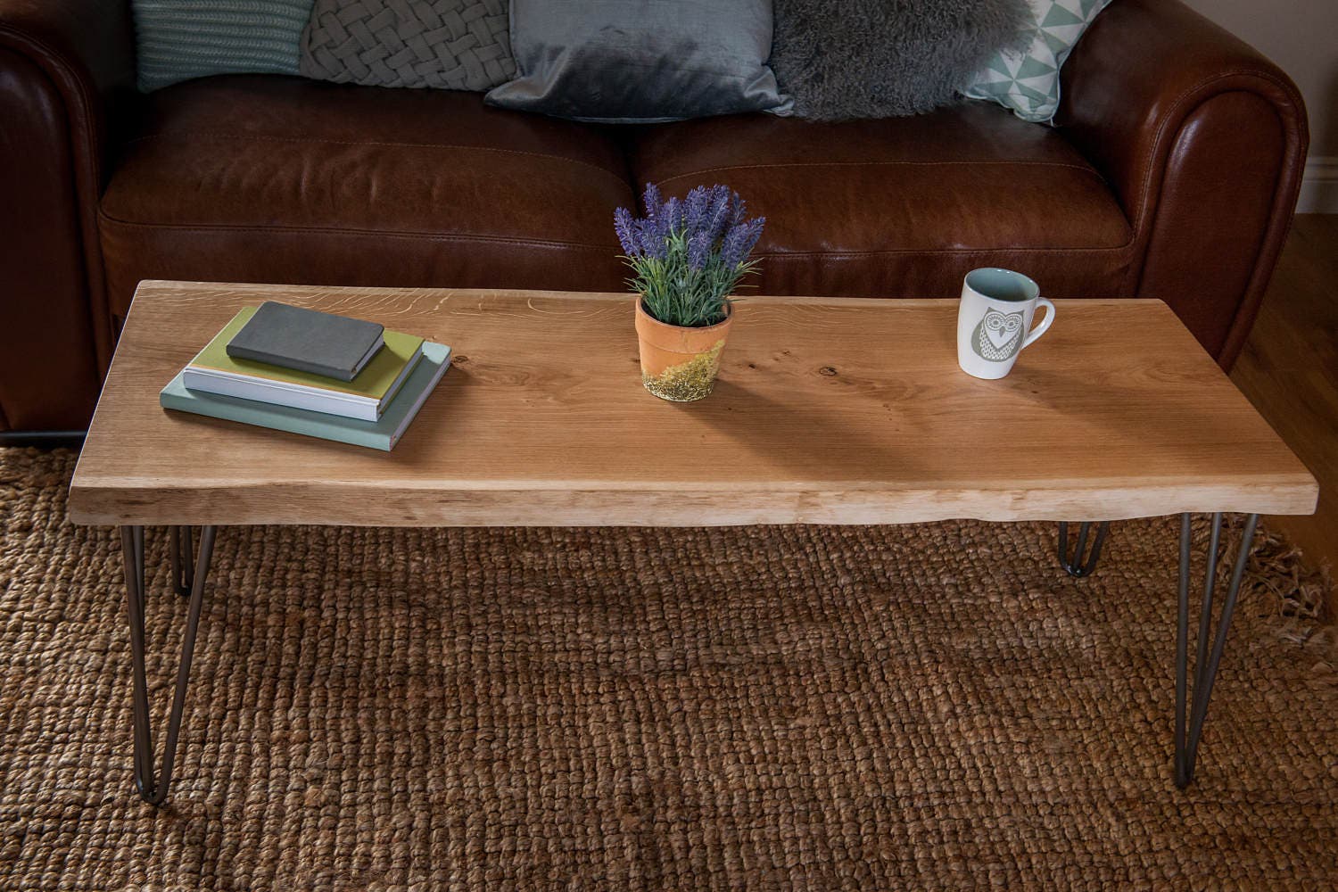 Large Live Waney Edge 3 Rod Hairpin Oak Coffee Table - Etsy UK