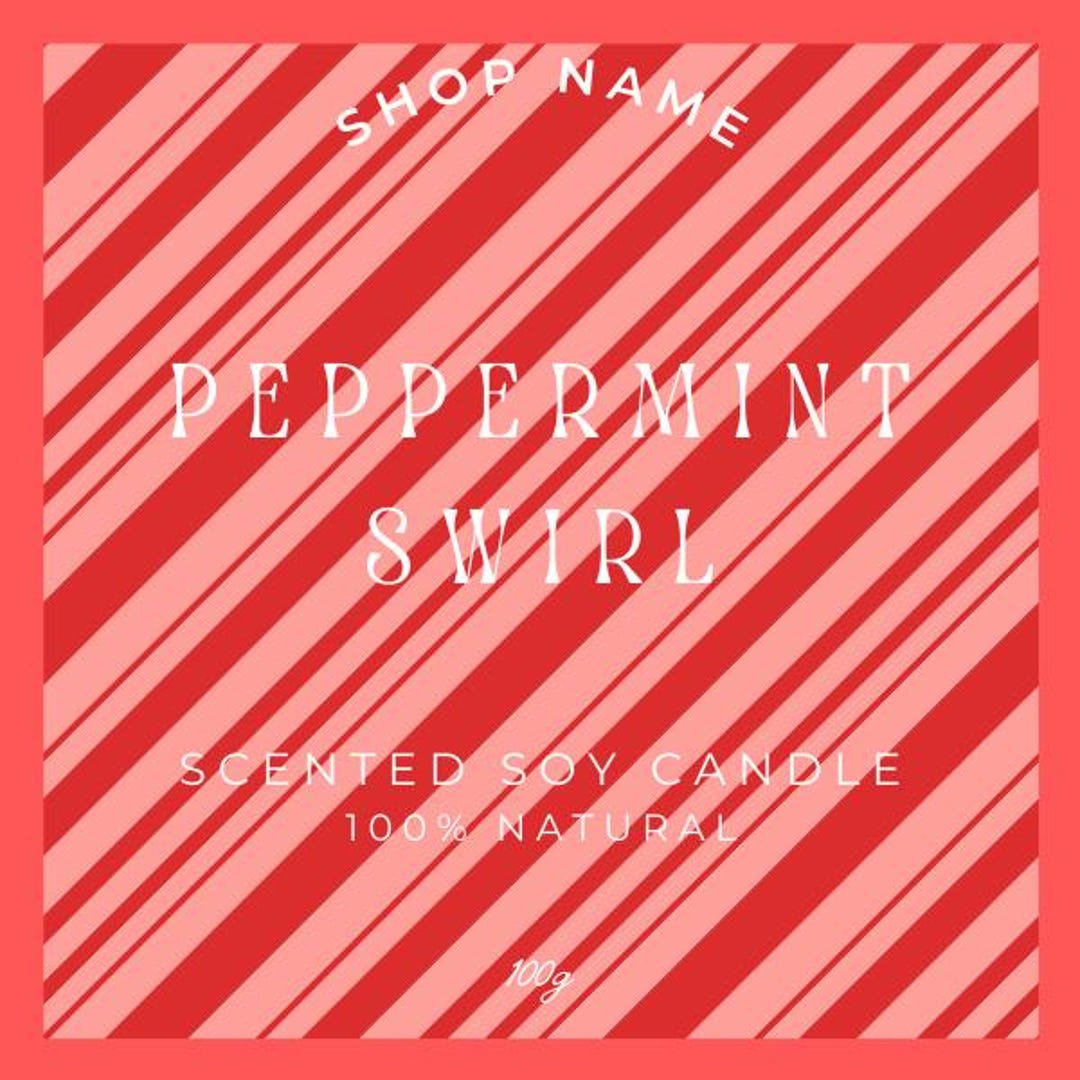 Peppermint Swirl Candle Label Template, Christmas Candle Label Template ...