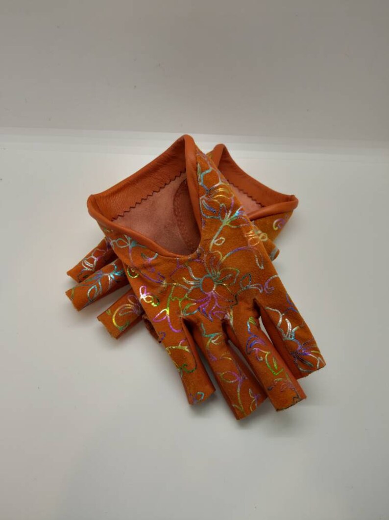 Orange Leather Fingerless Gloves Women's Short Style - Etsy