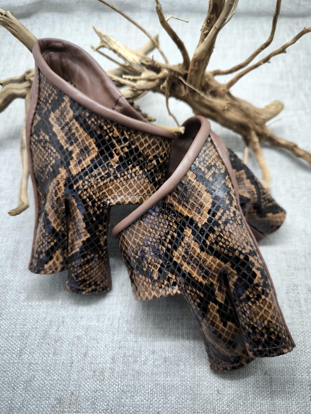 Snake Print Leather Fingerless Gloves: Women's Party Show Mittens - Etsy