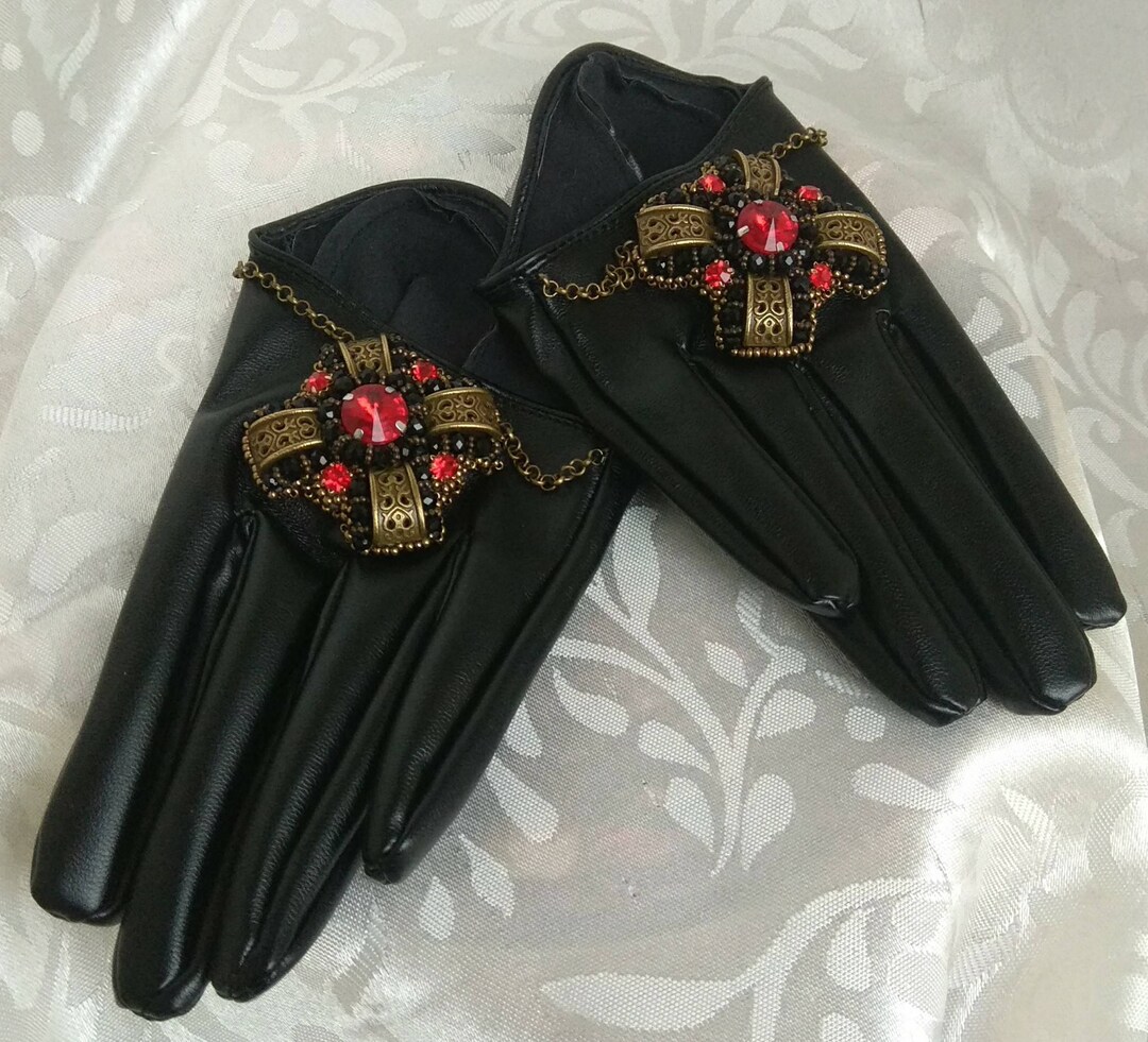 Genuine Leather Glamour Ladies Woman Girl Gloves With Beaded Crest Gift ...