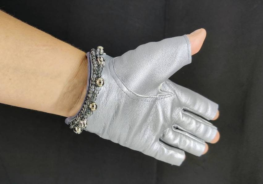 Silver Grey Metallic Colour Genuine Leather Gloves With - Etsy