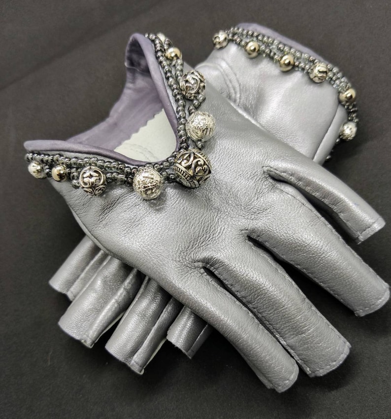 Silver Grey Metallic Colour Genuine Leather Gloves With - Etsy