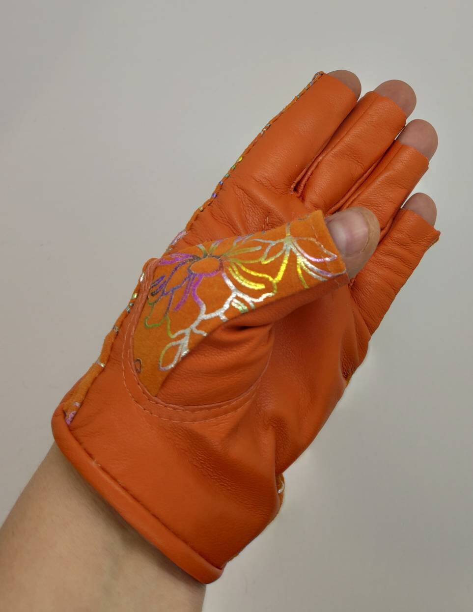 Orange Leather fingerless gloves Women's short style | Etsy