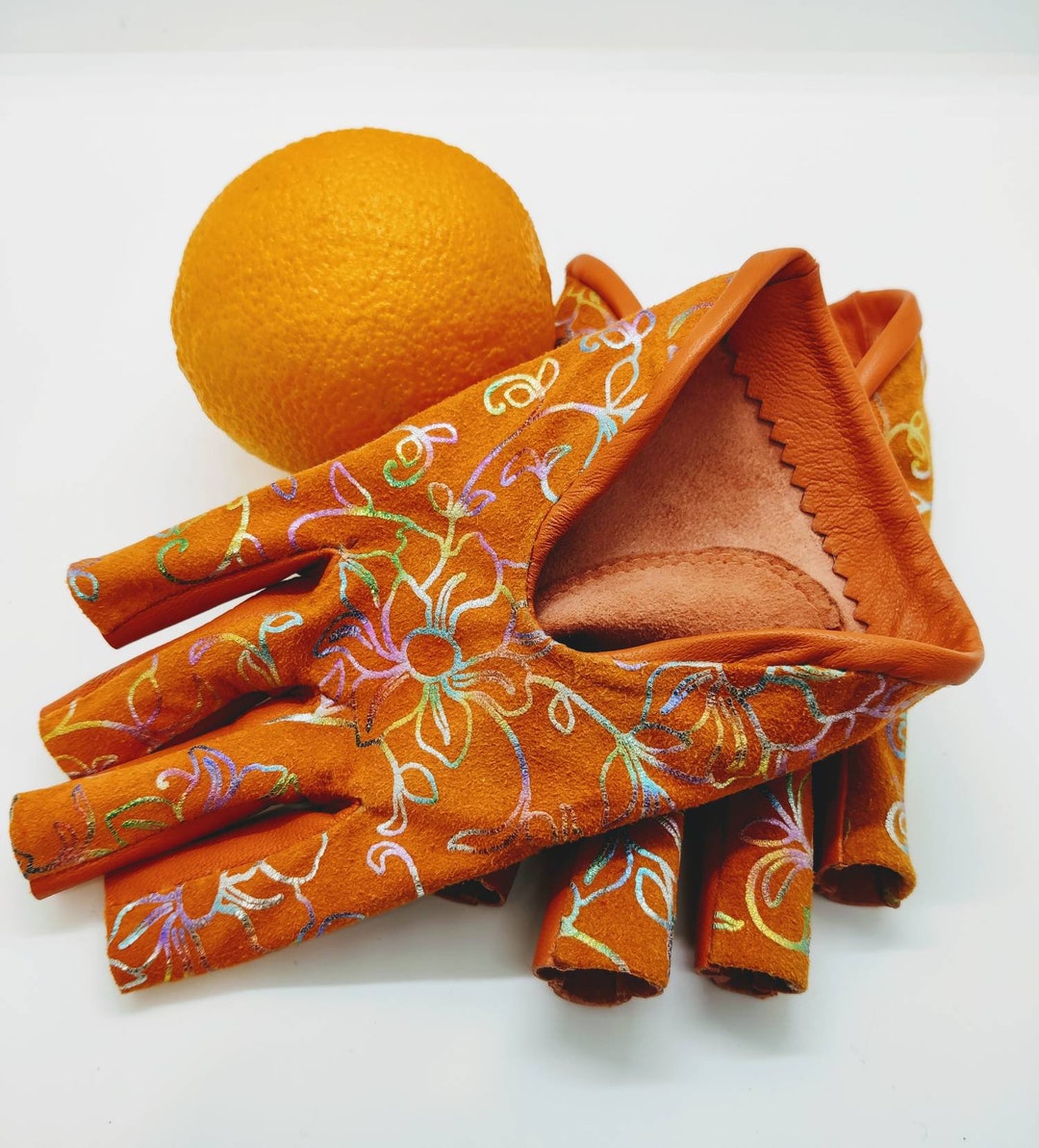Orange Leather Fingerless Gloves Women's Short Style - Etsy