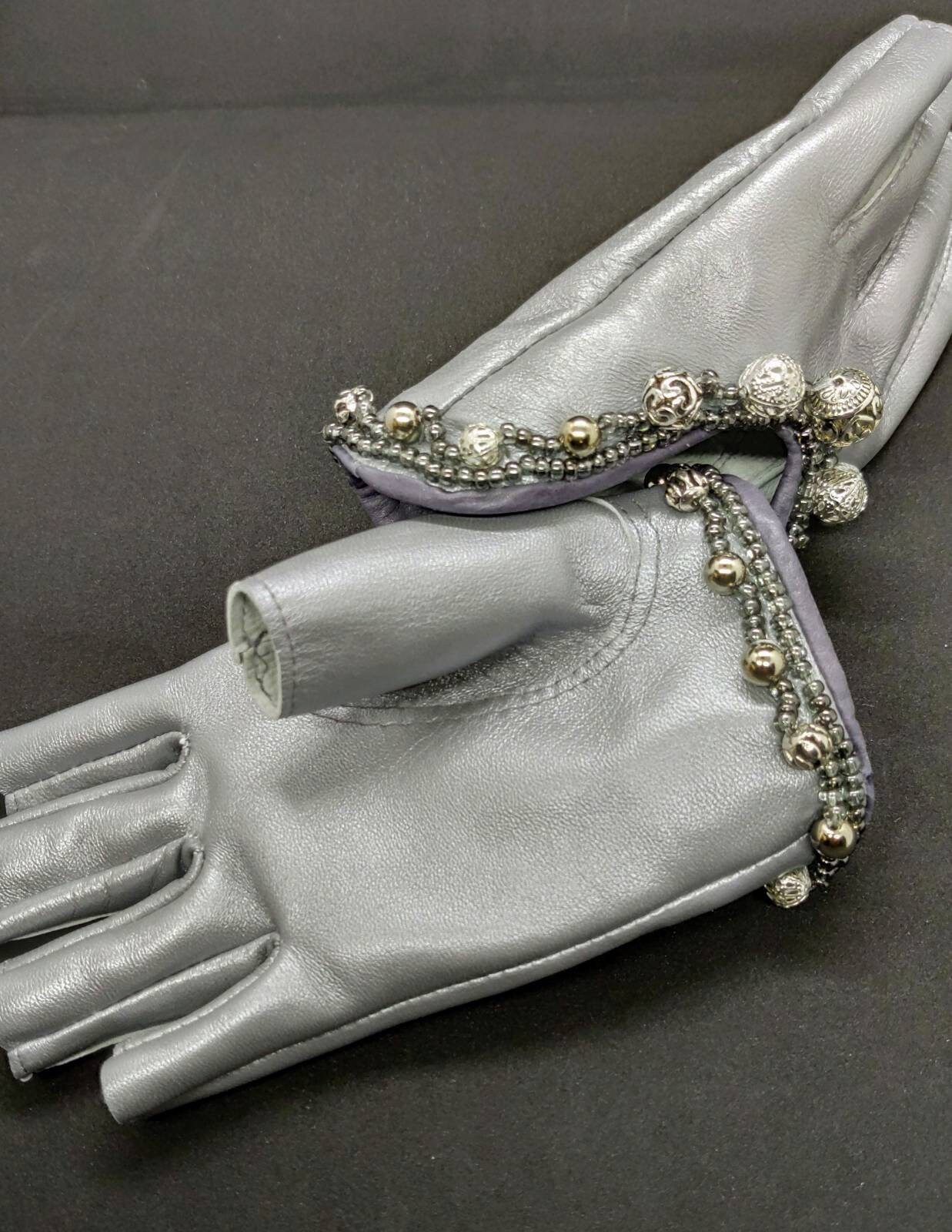 Silver Grey Metallic Colour Genuine Leather Gloves With Metallic and ...