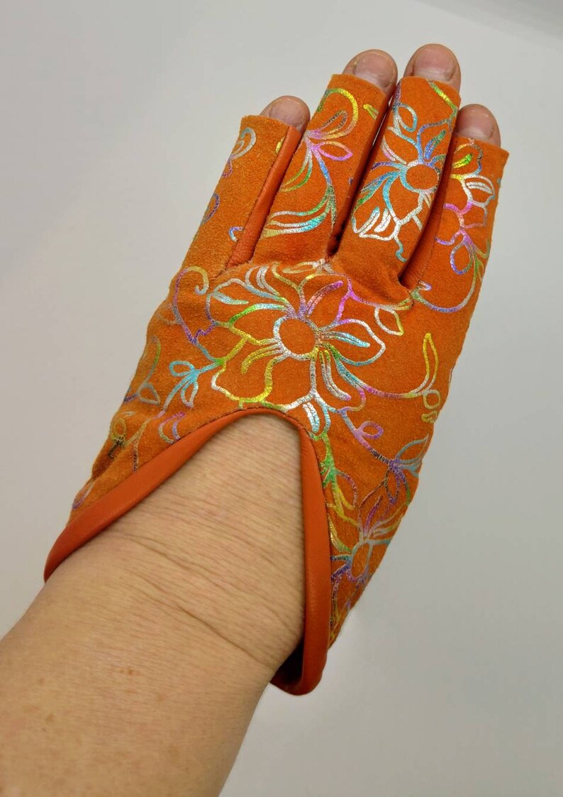 Orange Leather Fingerless Gloves Women's Short Style - Etsy