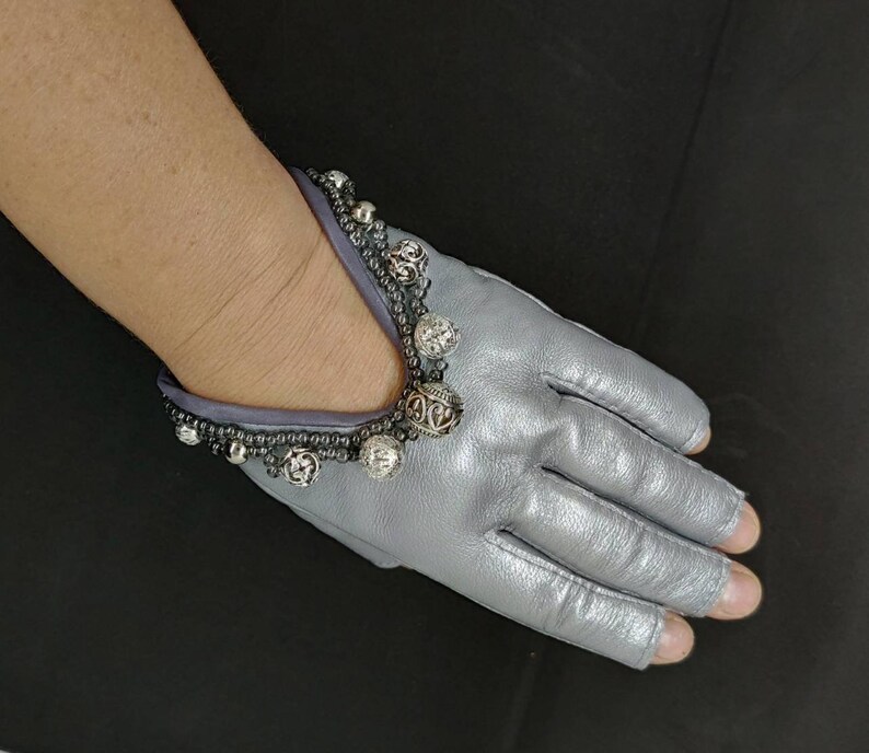Silver Grey Metallic Colour Genuine Leather Gloves With - Etsy