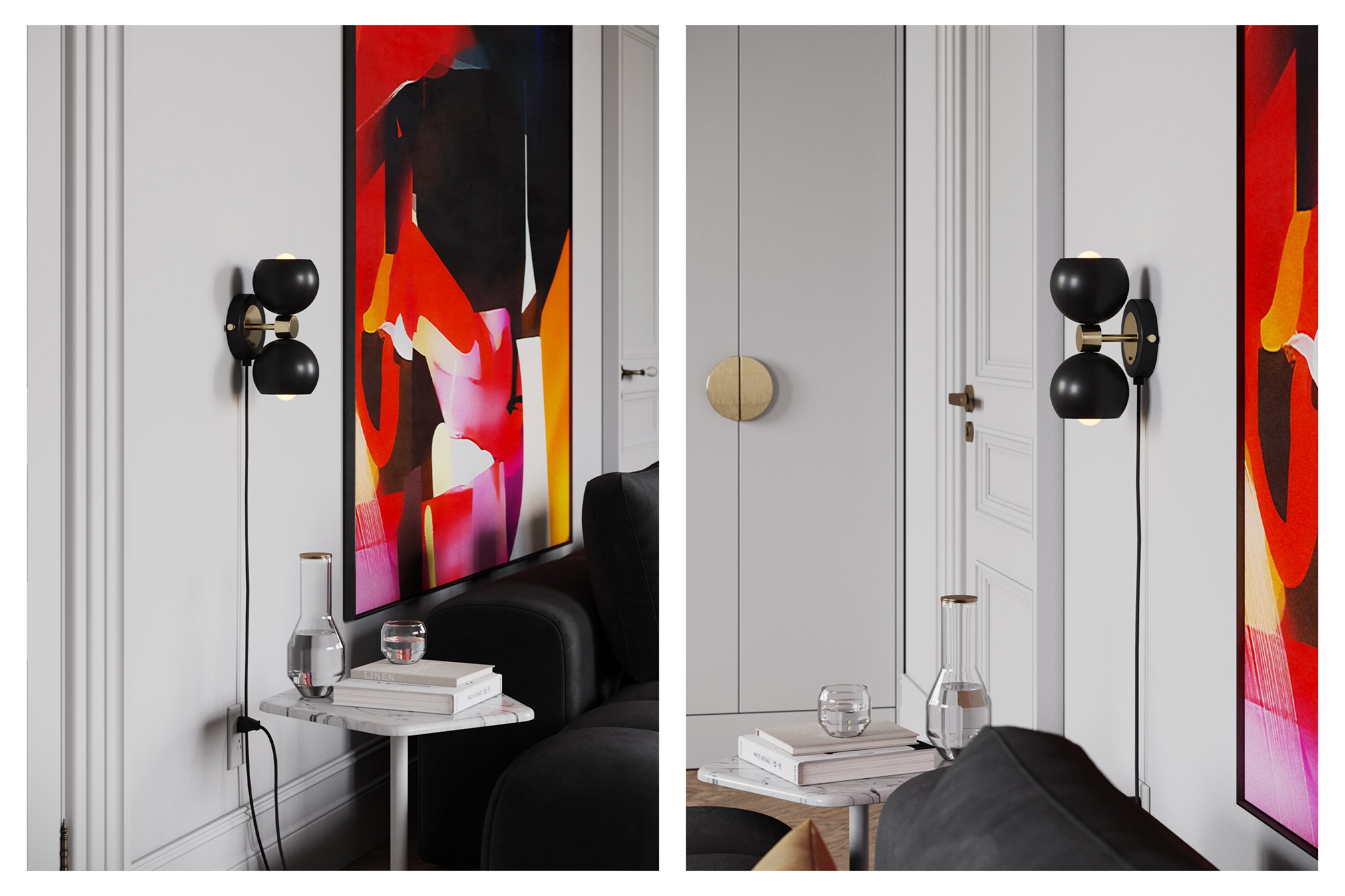 Mia Mid Century Modern Plug-in Wall Sconce Black With Shades - Etsy