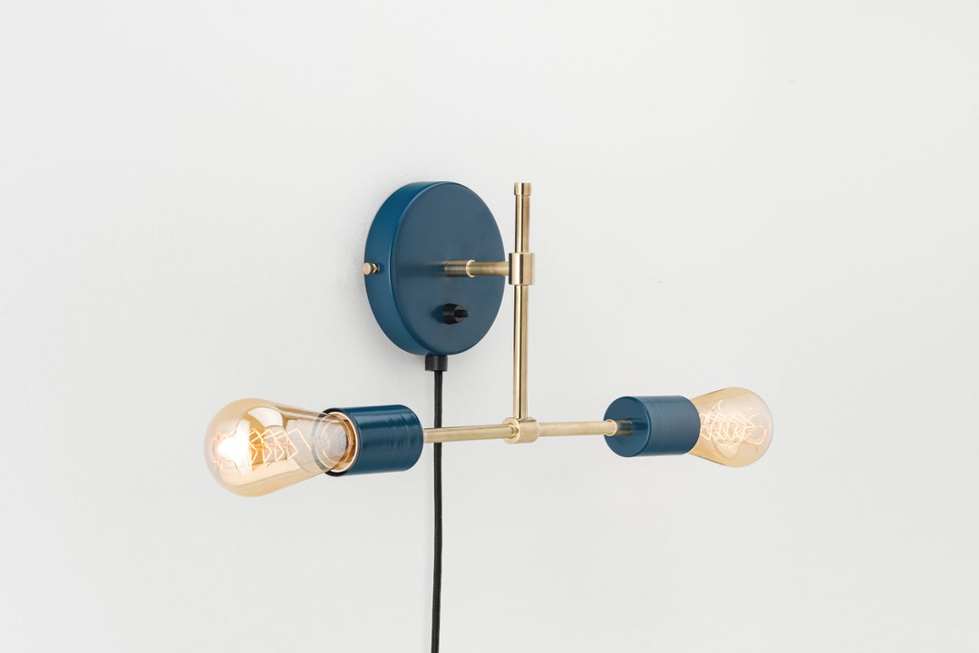 Noel Vanity Wall Sconce Navy Blue Plug-in On/off Switch Mid Century Raw ...