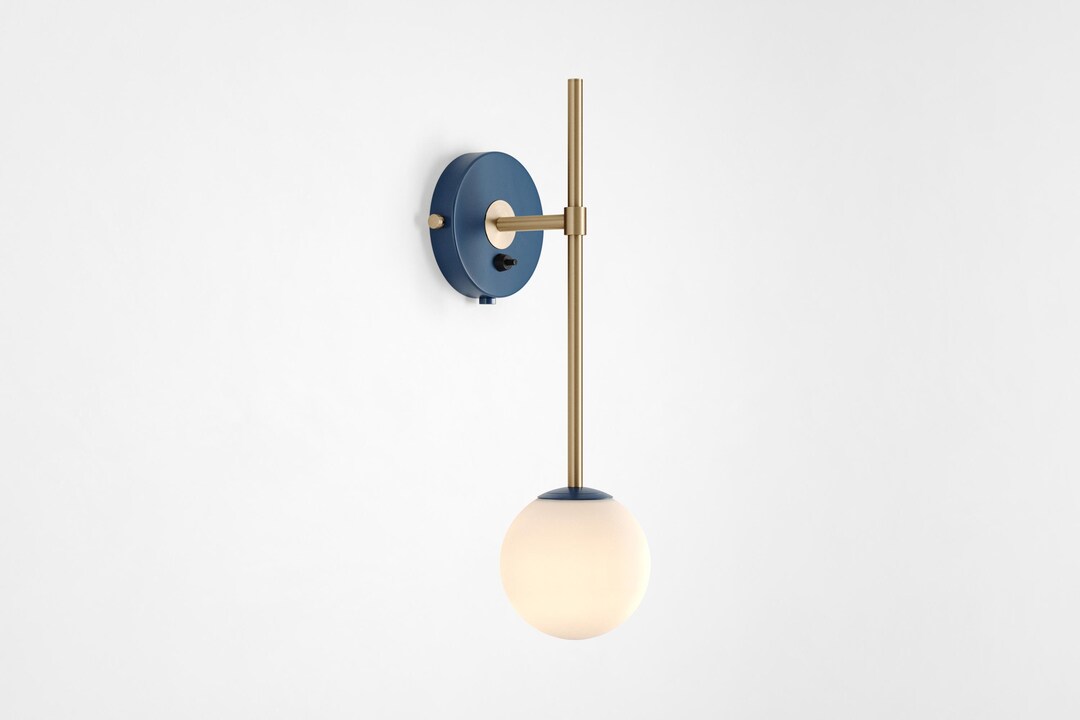 Loke Mid Century Modern Wall Sconce Navy Blue Sphere Milk Glass Globe ...