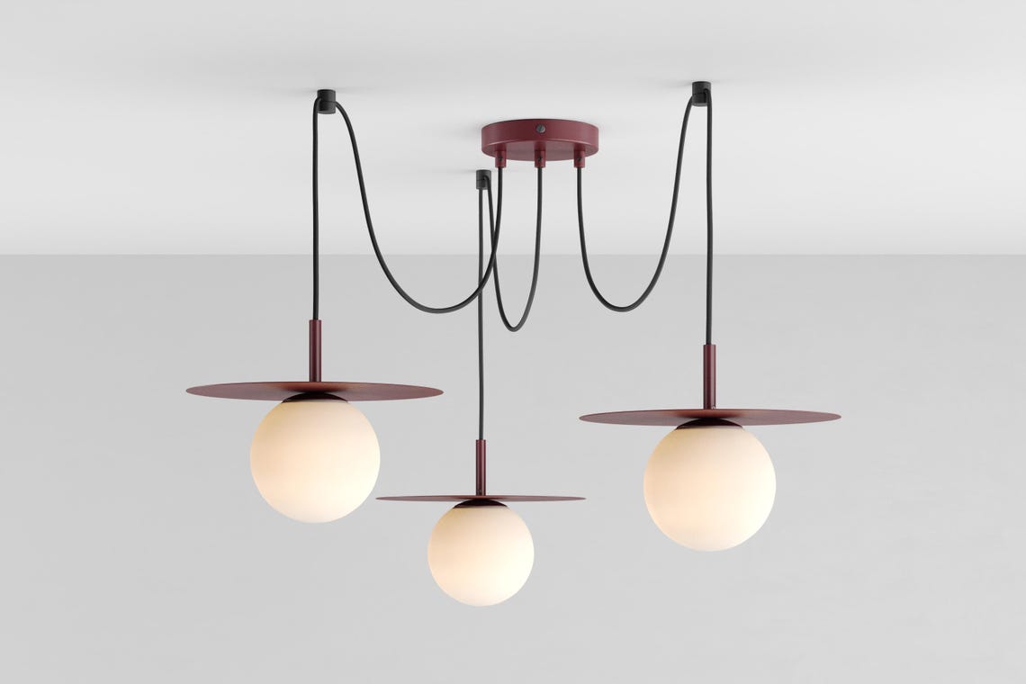 Zoe 3-port Ceiling Pendant Hanging Light Burgundy Red Kitchen Island ...