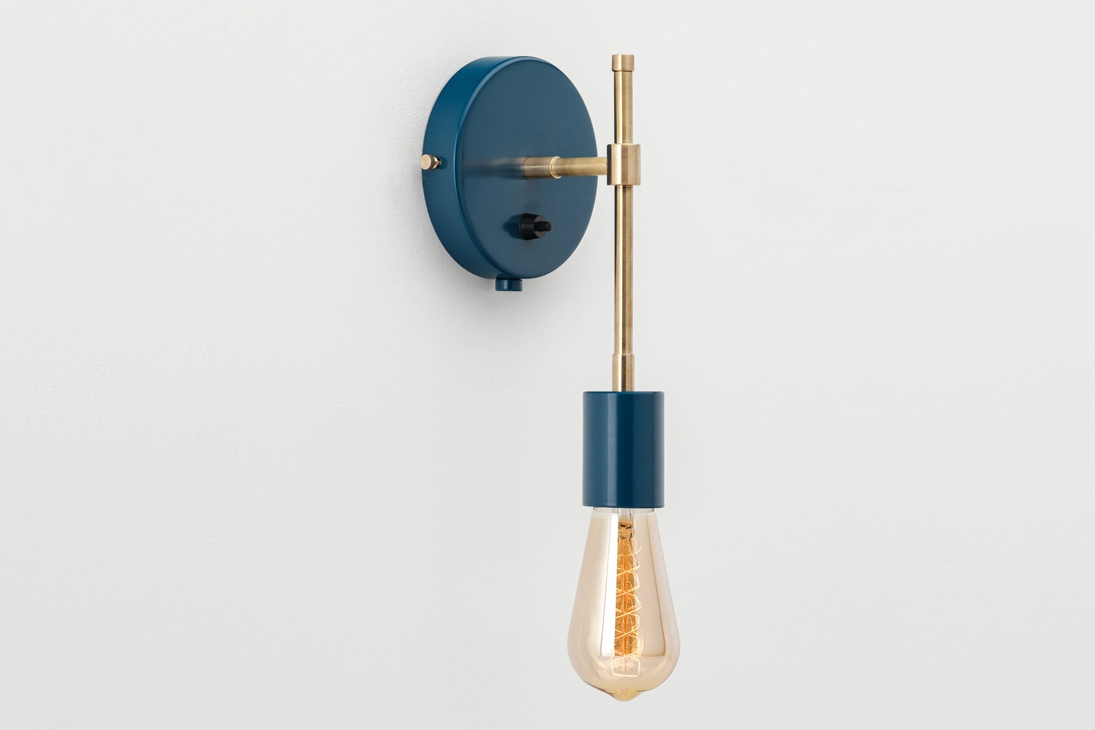 Olle Wall Sconce Navy Blue Plug-in On/off Switch Mid Century Raw Brass ...