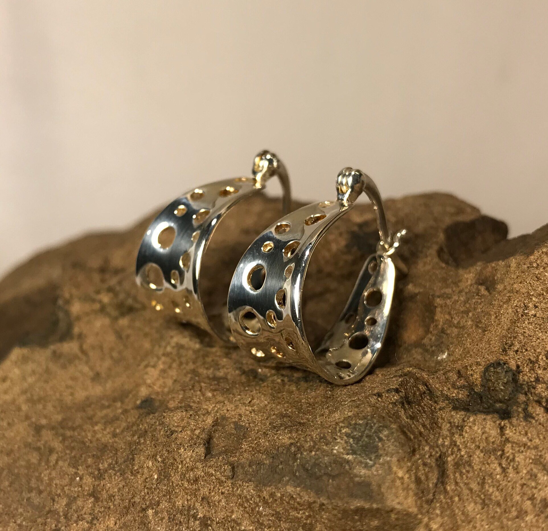 Punched Multi-hole Design Sterling Silver Latching Earrings - Etsy