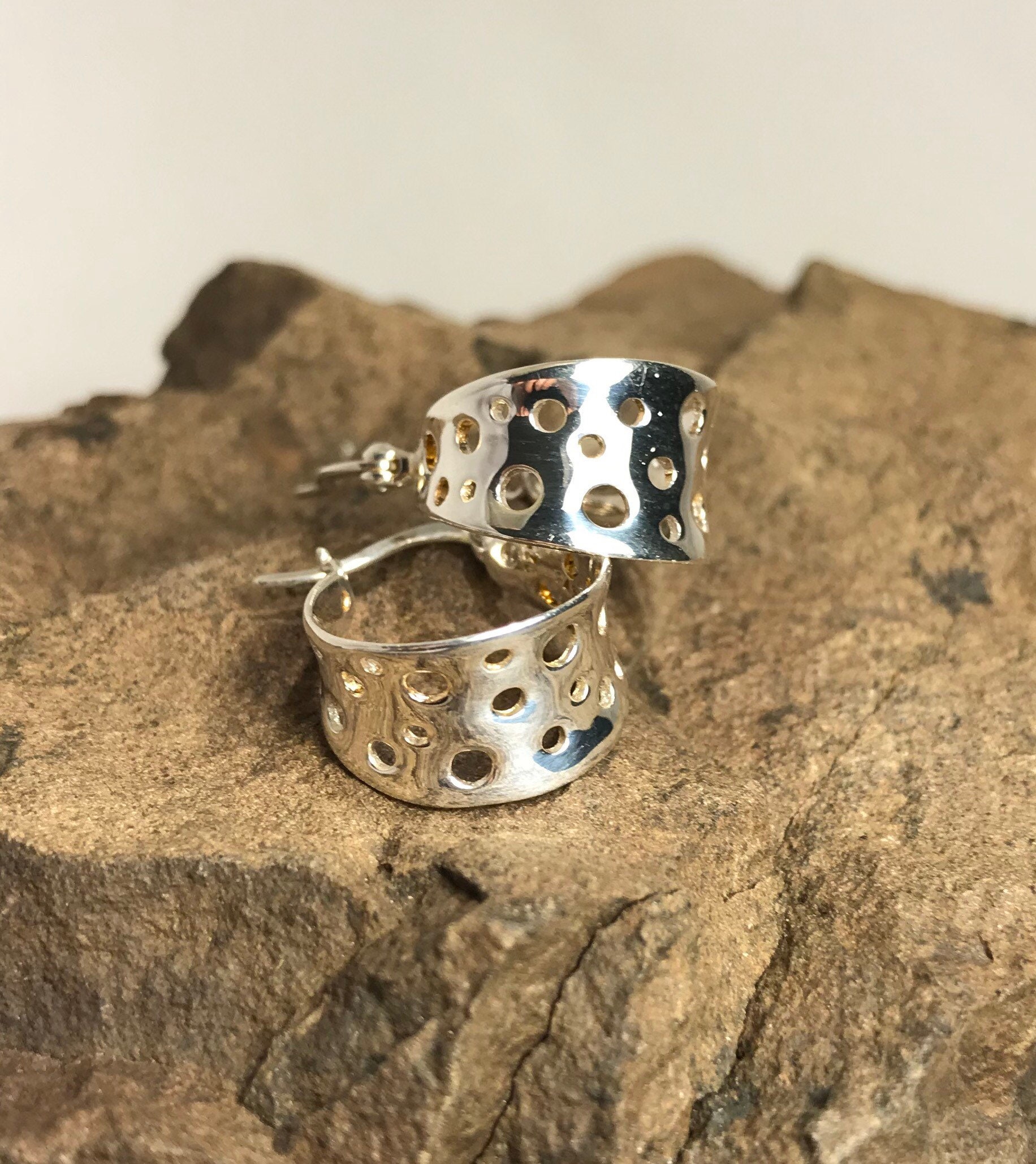 Punched Multi-hole Design Sterling Silver Latching Earrings - Etsy