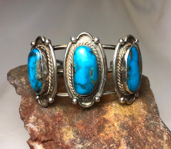 Vintage Navajo Vibrant Blue Southwest Turquoise & Sterling | Etsy
