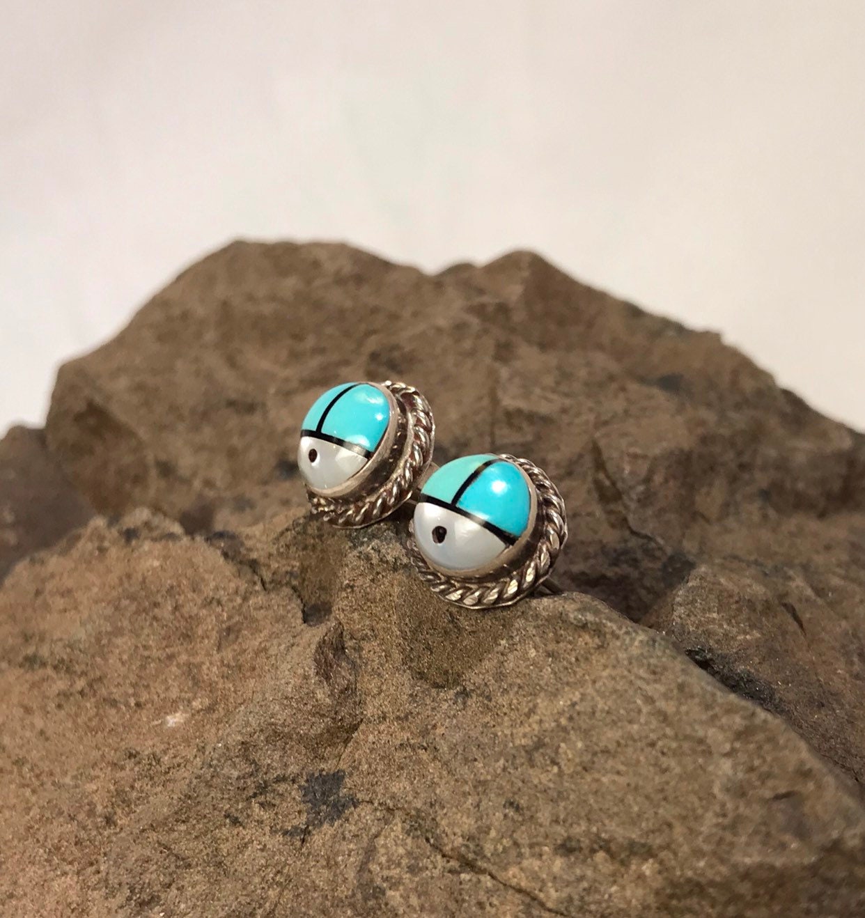 Zuni Sun Face Stone and Shell Inlay Sterling Silver Post | Etsy