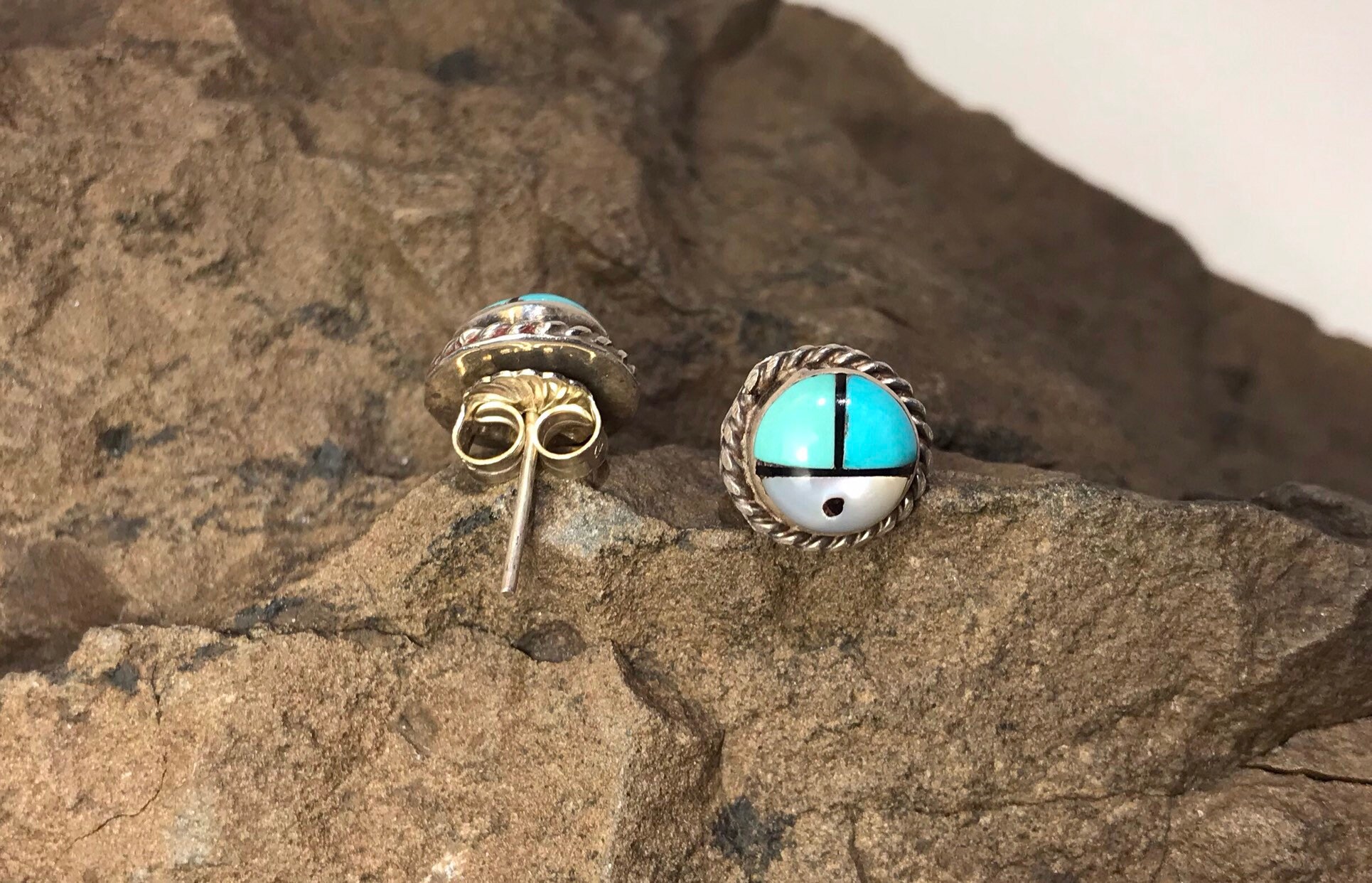 Zuni Sun Face Stone and Shell Inlay Sterling Silver Post - Etsy