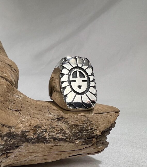 Hopi Sunface Design Sterling Silver Overlay Ring - Jo… - Gem