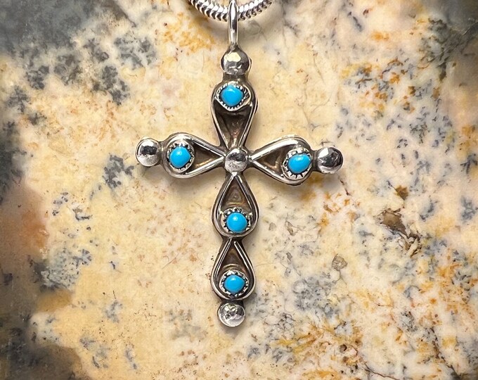Zuni Petit Point Turquoise Sterling Silver Cross Pendant - Etsy