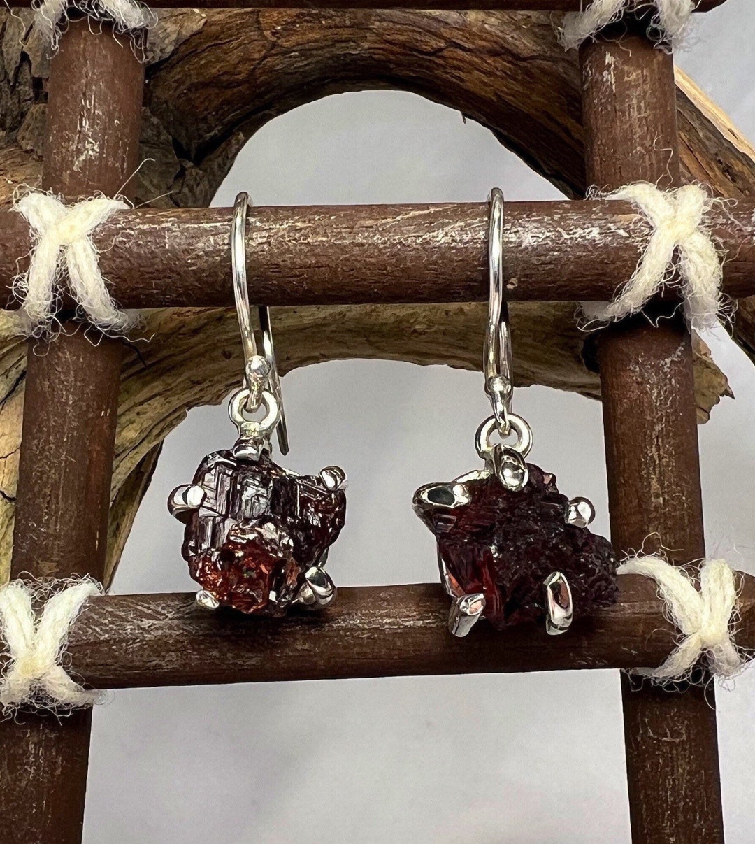Rough Red Garnet Crystal Sterling Silver Earrings - Starborn Creations ...