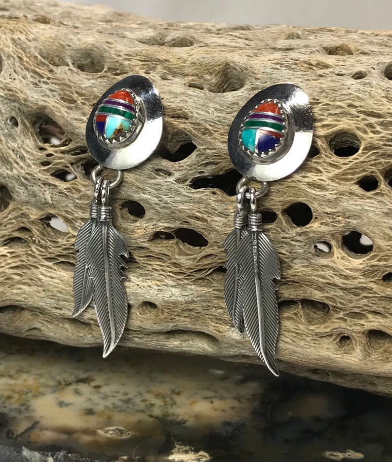 Southwest Native American Multi-stone Inlay and Feather Design - Etsy