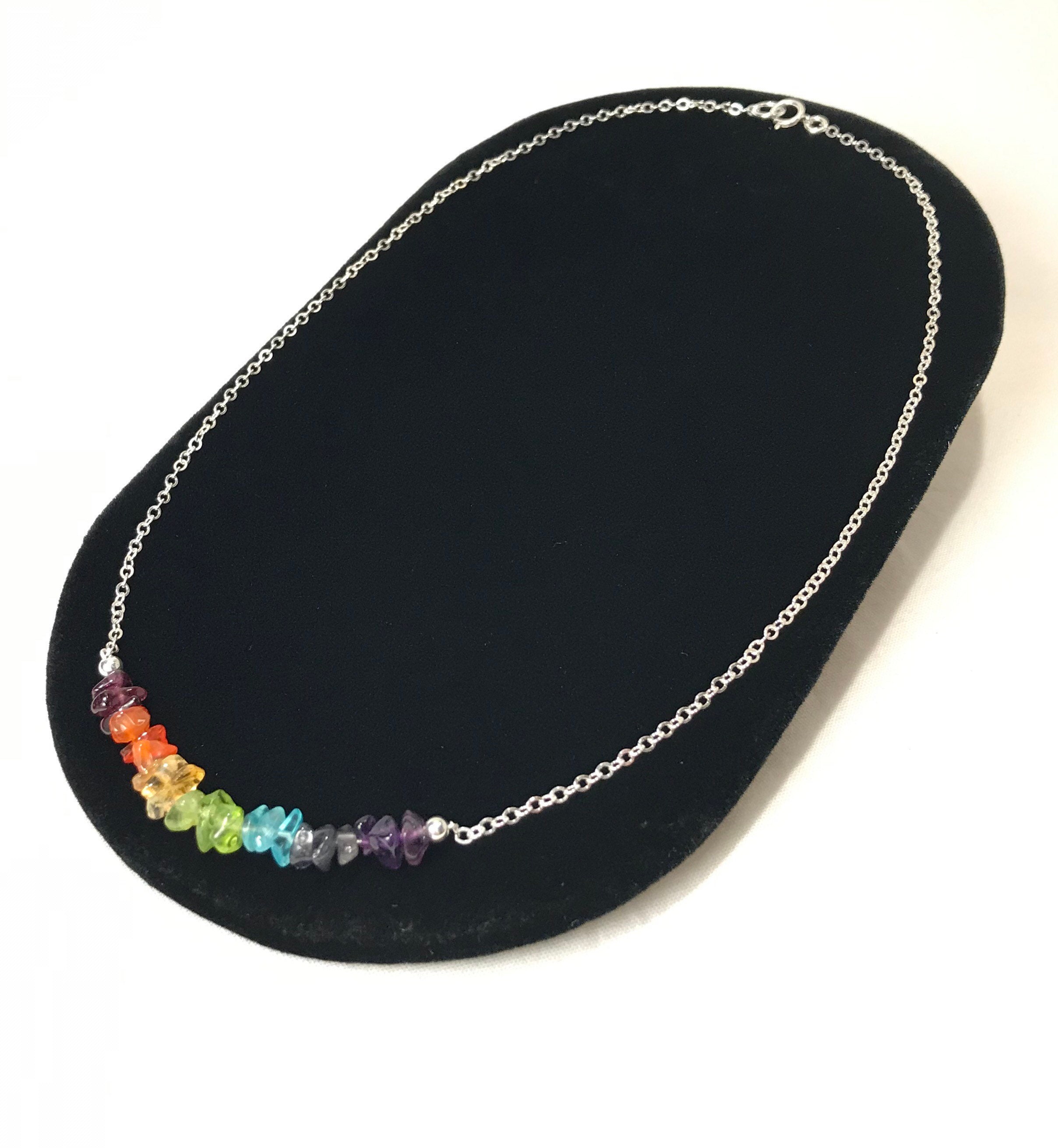 Handmade Gemstone Chip Bead Sterling Silver Chakra Necklace | Etsy