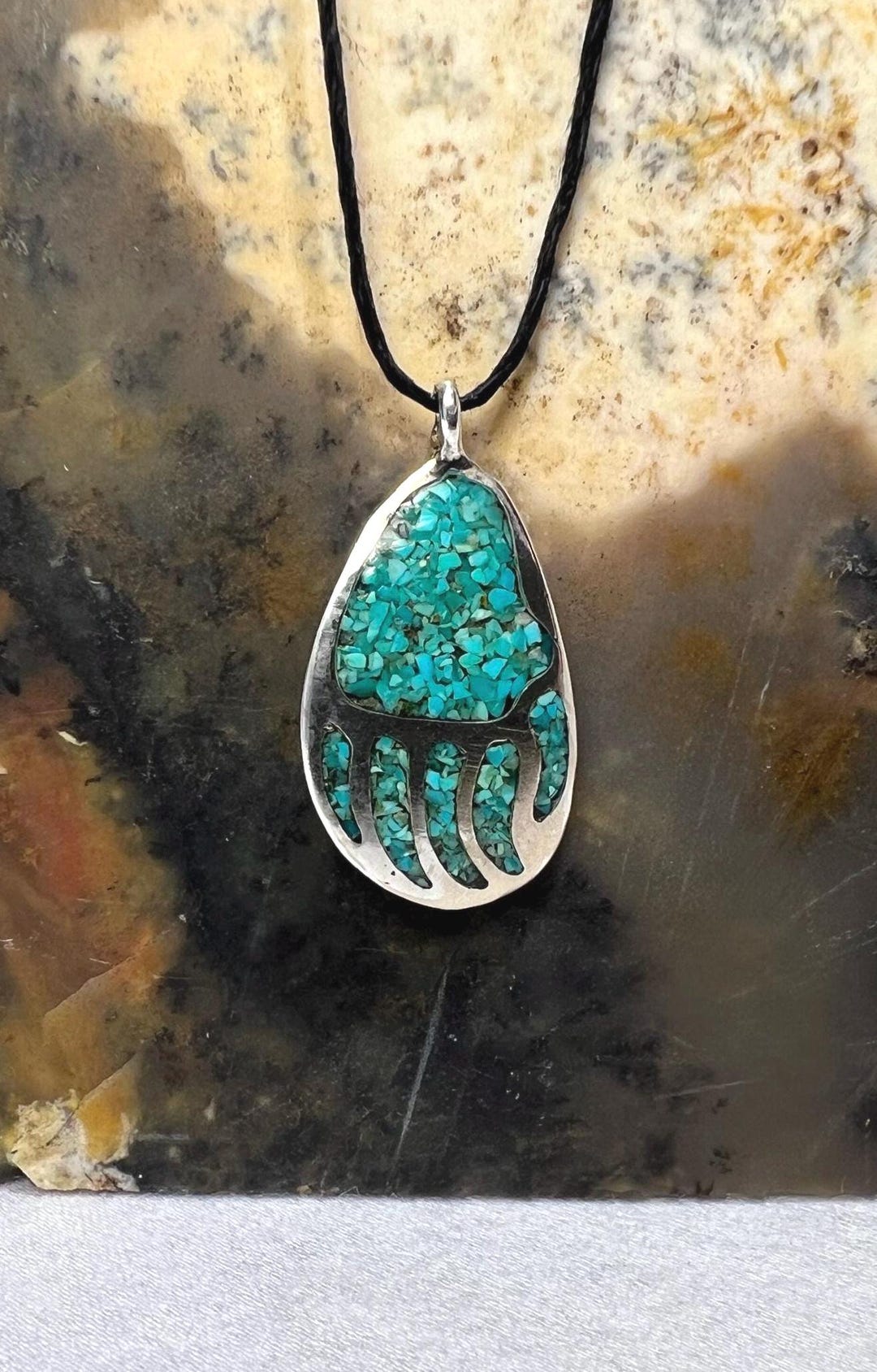 Vintage Native American Turquoise Chip Inlay Bear Claw Design Sterling ...