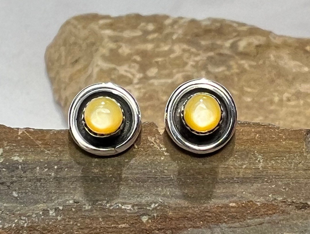 Navajo Gold Lip Oyster Shell Sterling Silver Post Earrings - Etsy