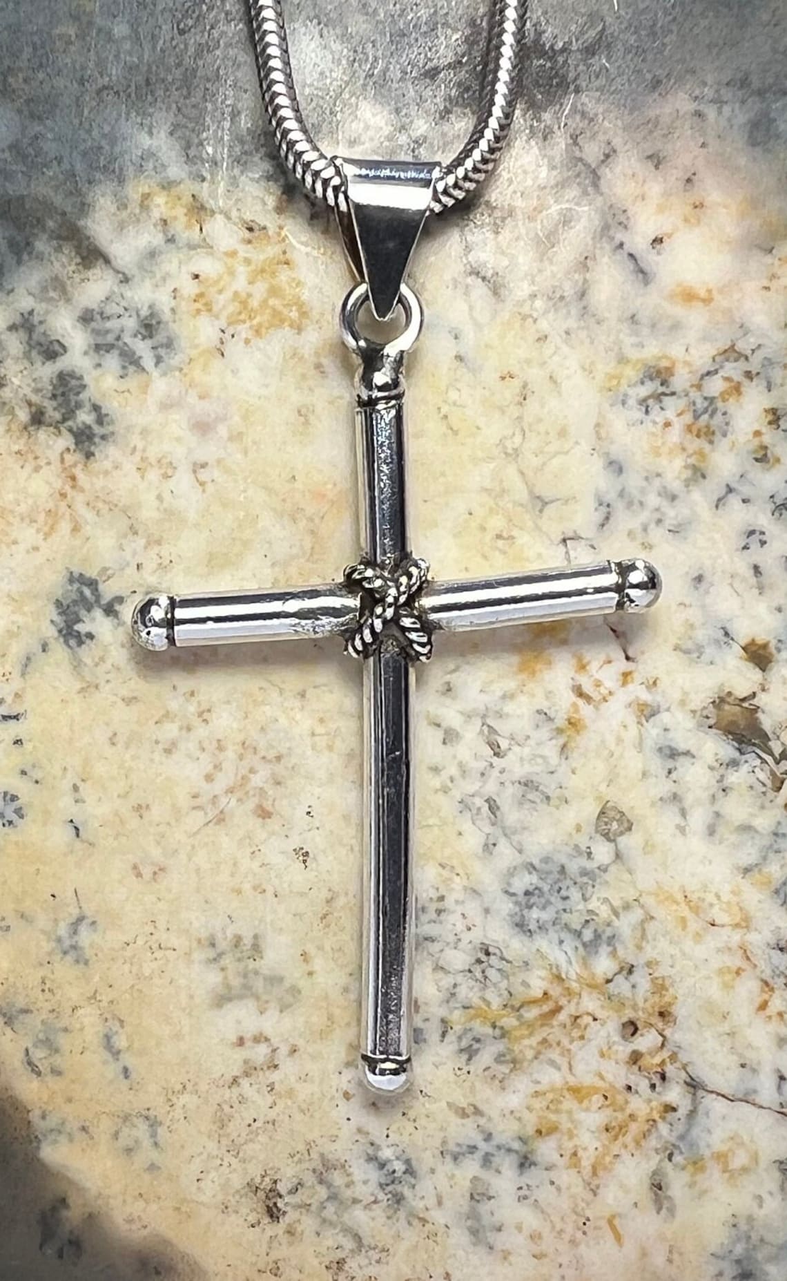 Sterling Silver Cross Pendant With Rope Design Accent - Etsy