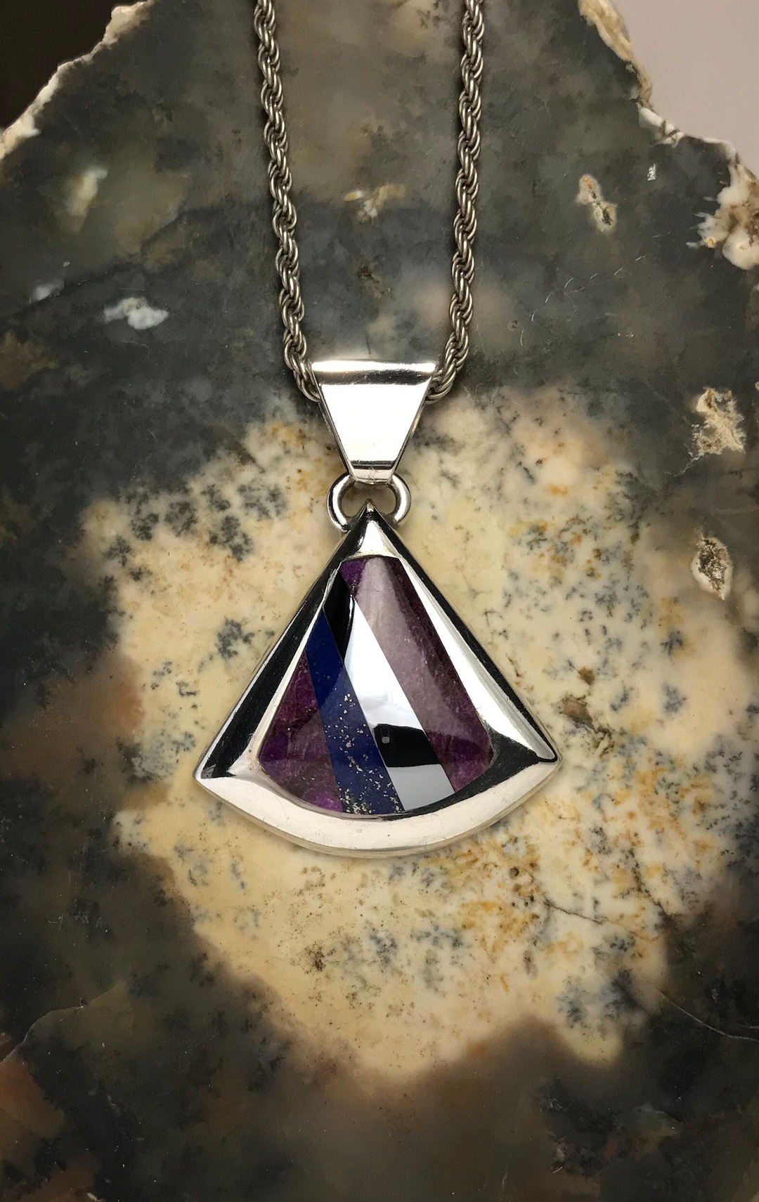 Polished Sugilite Lapis and Hematite Domed Inlay Sterling Silver ...