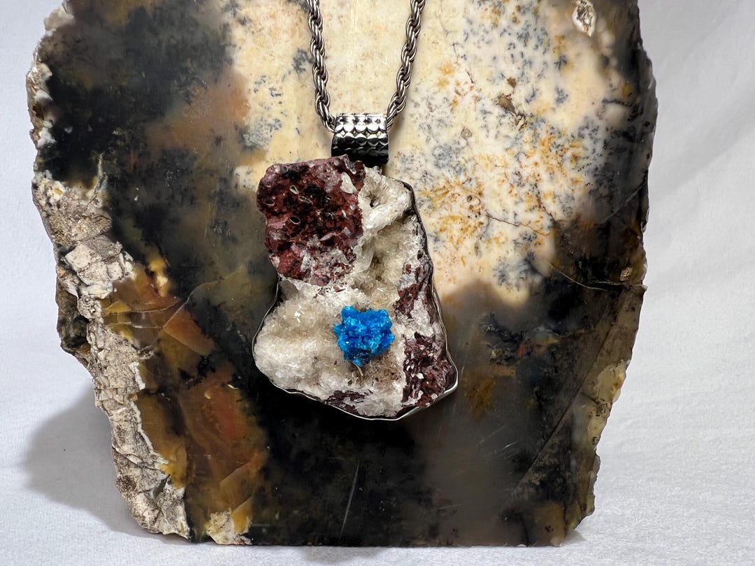 Cavansite on Stilbite Specimen Sterling Silver Pendant - Etsy