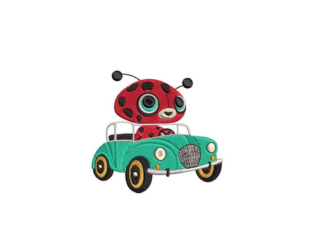Ladybug Driving a Car Will Fit 4x4 Hoop This is a Machine Embroidery ...
