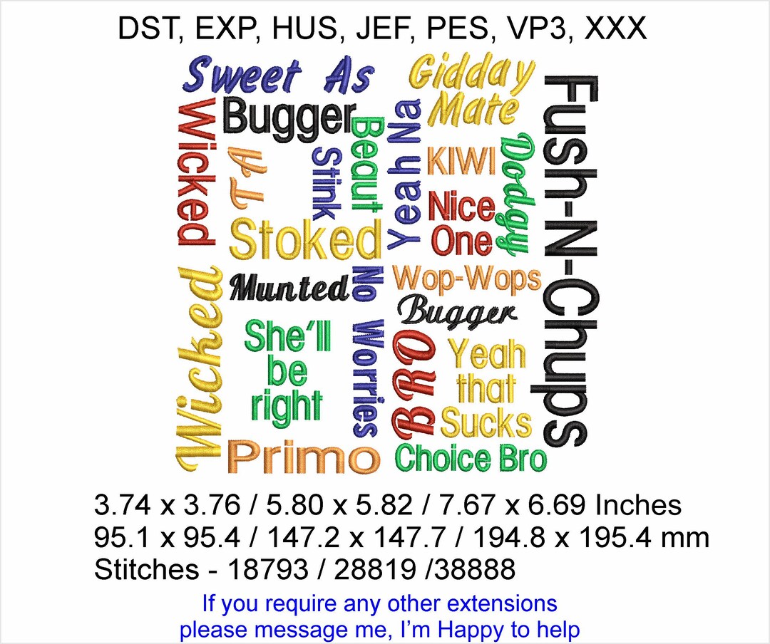 Kiwi Slang - 3 Sizes 3.74 X 3.76 / 5.80 X 5.82 / 7.67 X 6.69 Inches ...