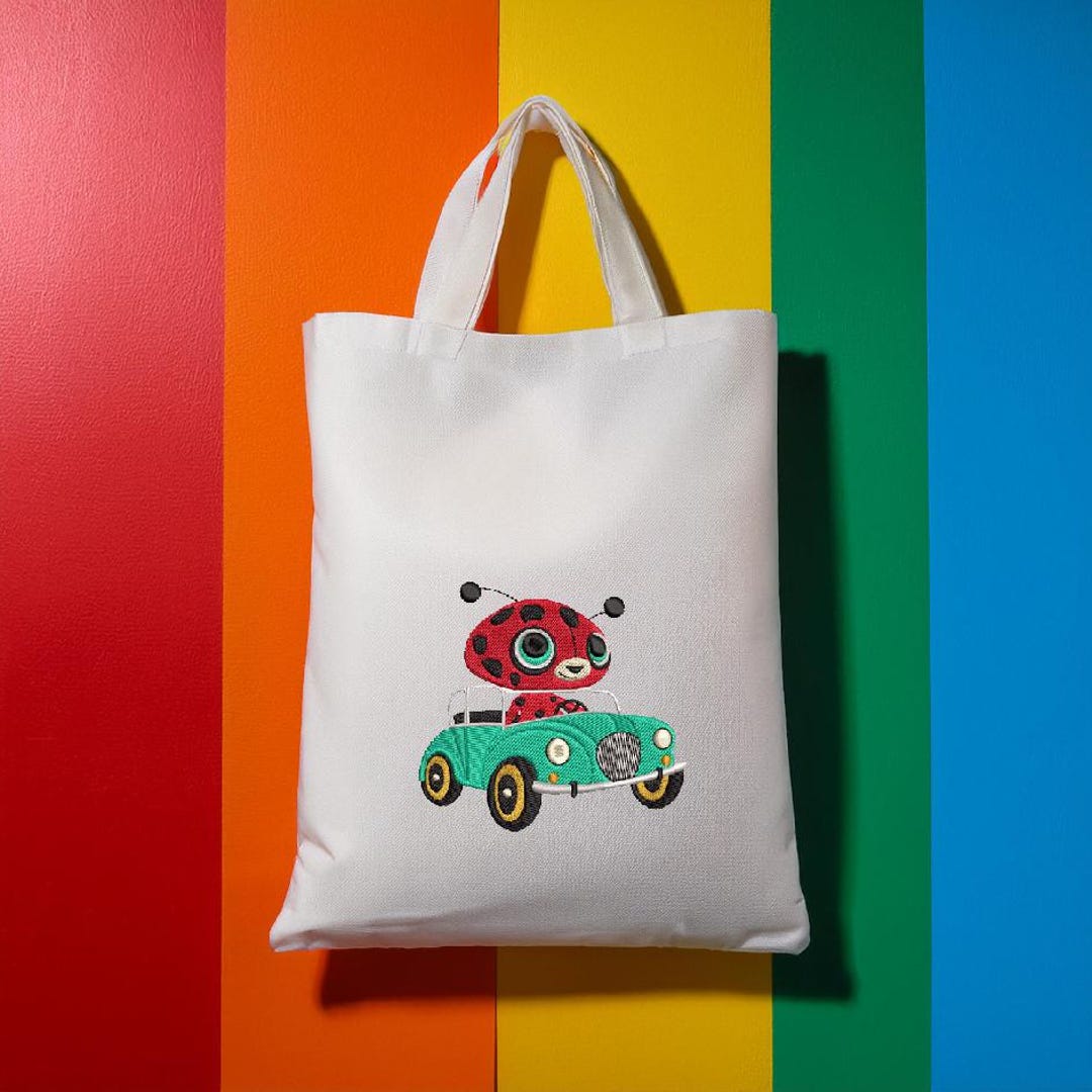 Ladybug Driving a Car -small - Machine Embroidery Hoop Design - Digital ...