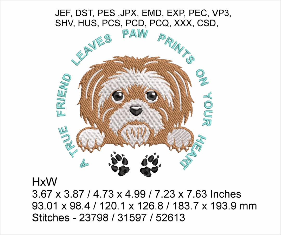 Paw Prints Shih Tzu Maltese - 3 Sizes 3.67 X 3.87 / 4.73 X 4.99 / 7.23 ...