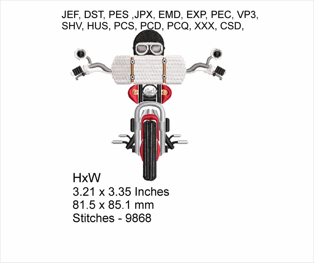 Retro Motorbike and Rider Embroidery Machine Hoop Design - Instant ...