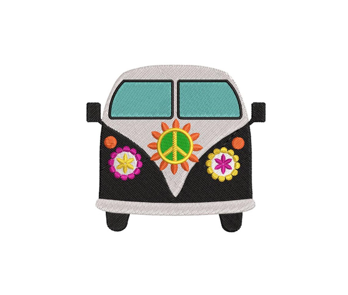 Harvey the Hippy Van - Size 3.61 X 3.87 Inches - Machine Embroidery ...