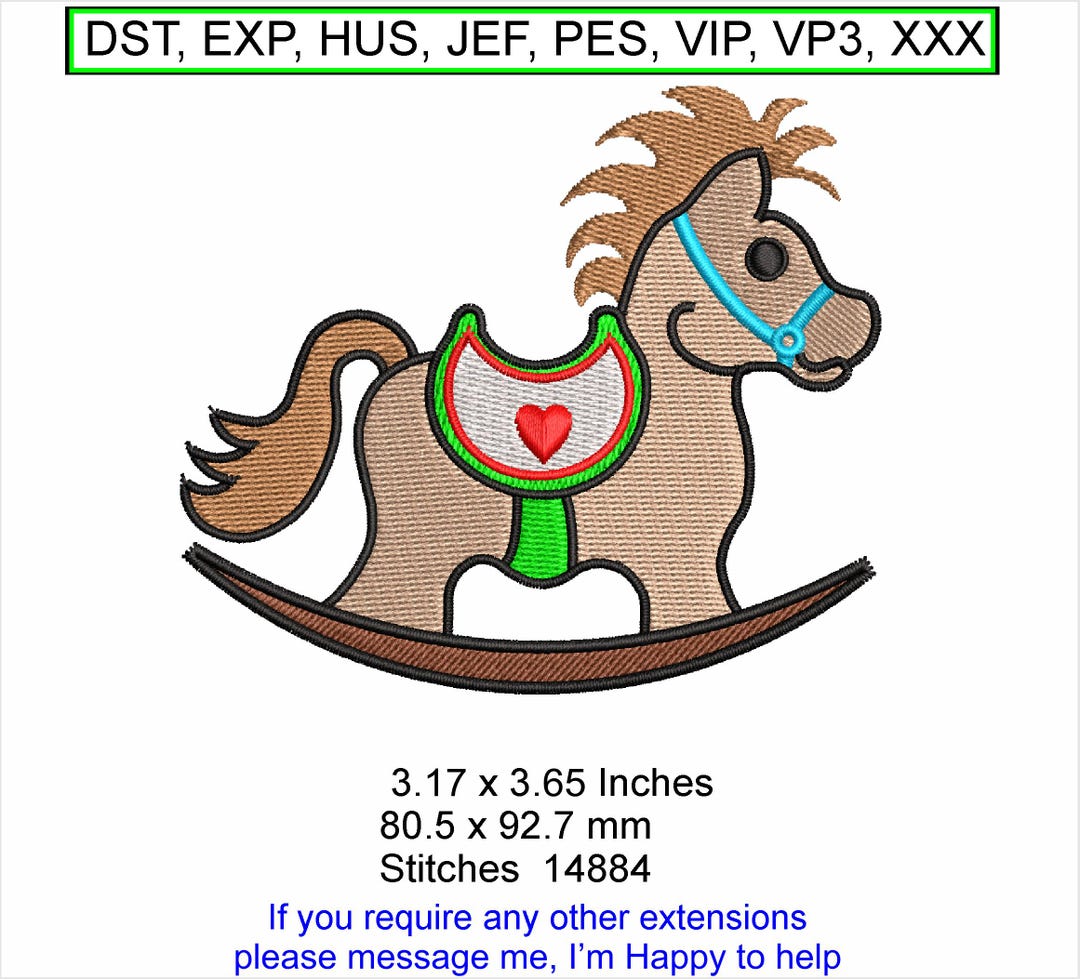 Rodney the Rocking Horse - Size 3.17 X 3.65 Inches - Machine Embroidery ...