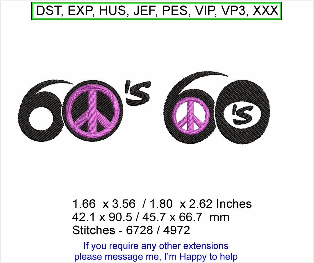 60s Peace Sign – 2 Designs - 1 - 1.66 X 3.56 / 2 - 1.80 X 2.62 Inches ...
