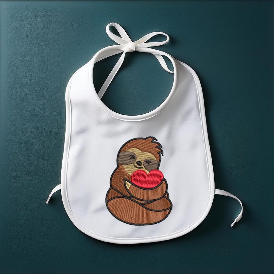 Selly the Sloth Cuddling a Heart - Machine Embroidery Hoop Design ...