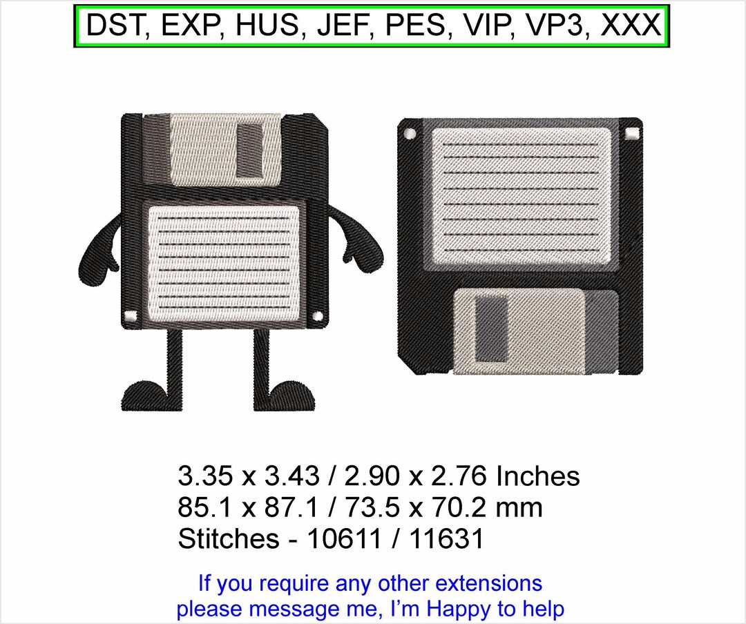 Hippy the Floppy Disk Person & Floppy Disk - Size 3.35 X 3.43 / 2.90 X ...