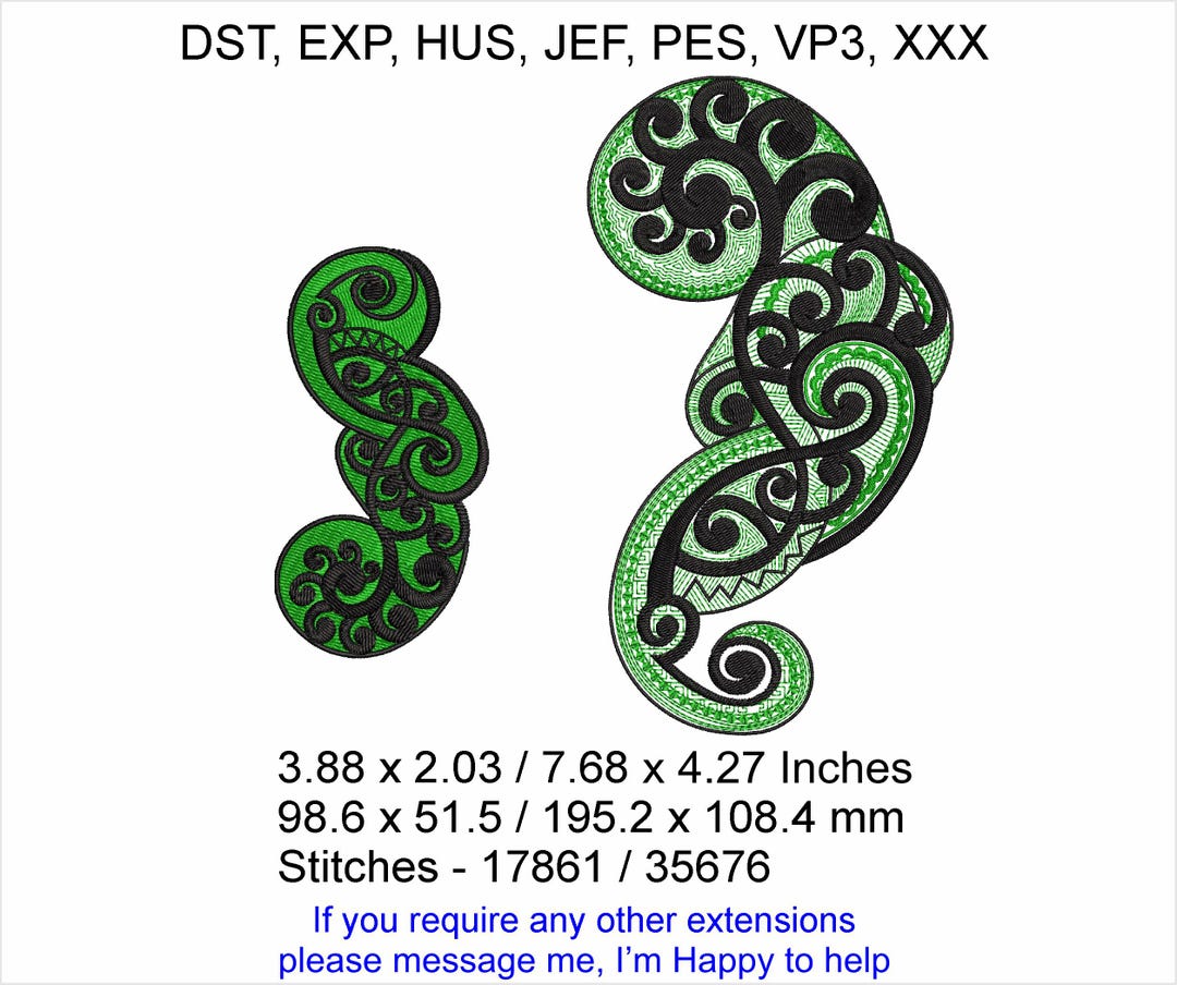 Koru Artdeco Designs - 2 Different Designs, Sizes 3.88 X 2.03 / 7.68 X ...